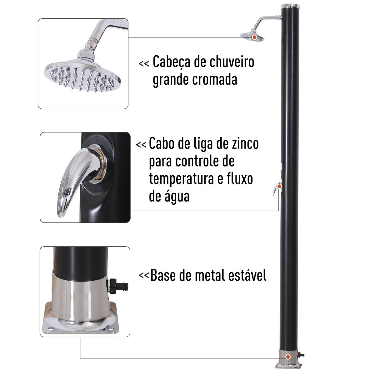 Chuveiro solar exterior em PVC Banheiro Jardim 20L Até 60 ℃ 218cm ...