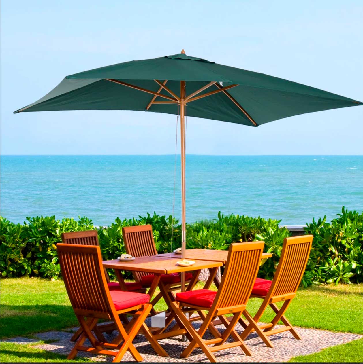 Guarda sol 2x3m Altura 2.5m Jardim Terraço Poliéster Verde e Madeira ...