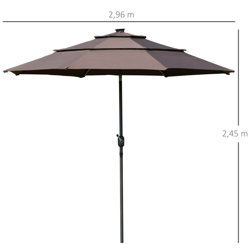 Guarda sol de Jardim Ø300x250cm - Luzes LED e Painel Solar - Ajustável ...