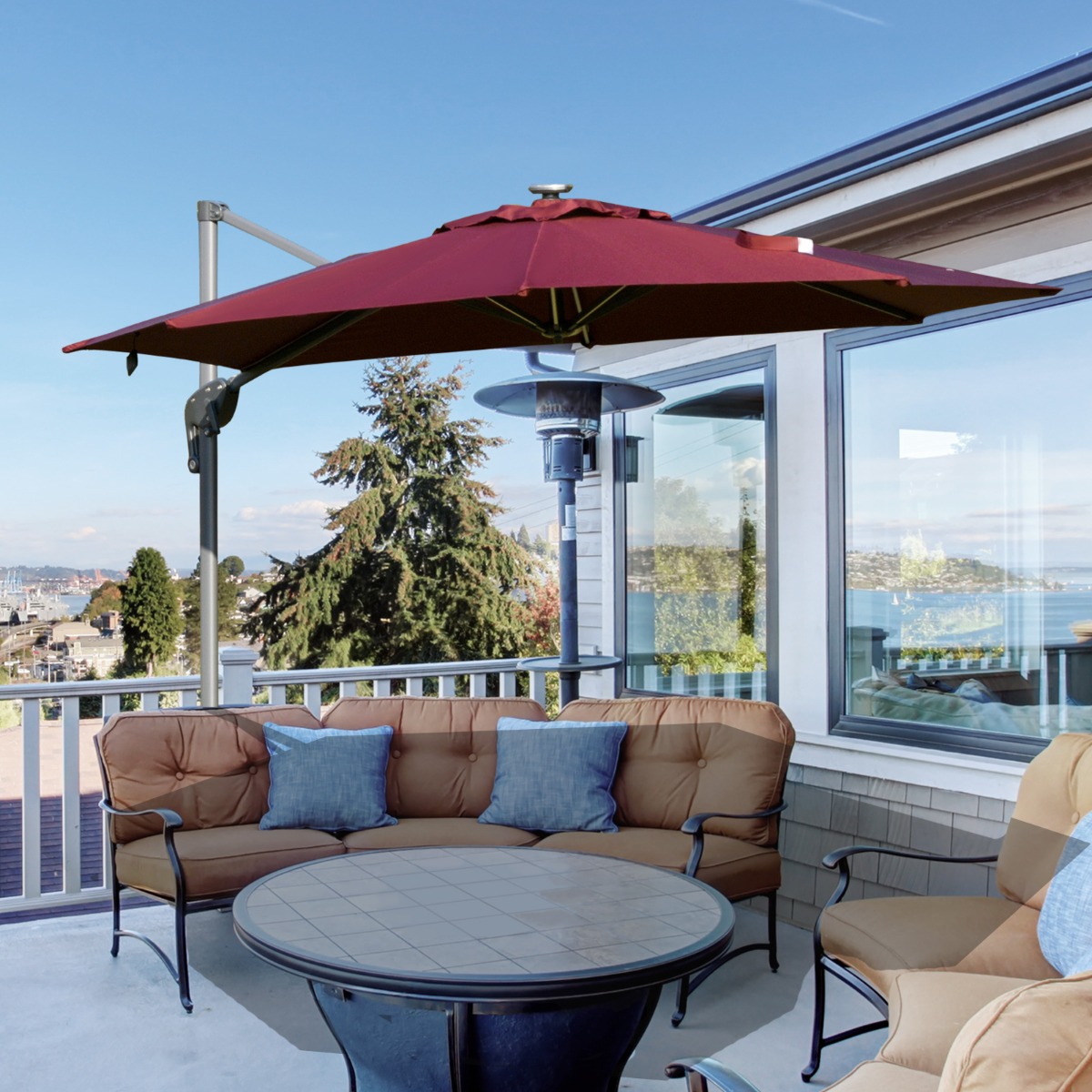 Guarda-sol de jardim 300x300cm quadrado com manivela Poste Rotativo 360 ...