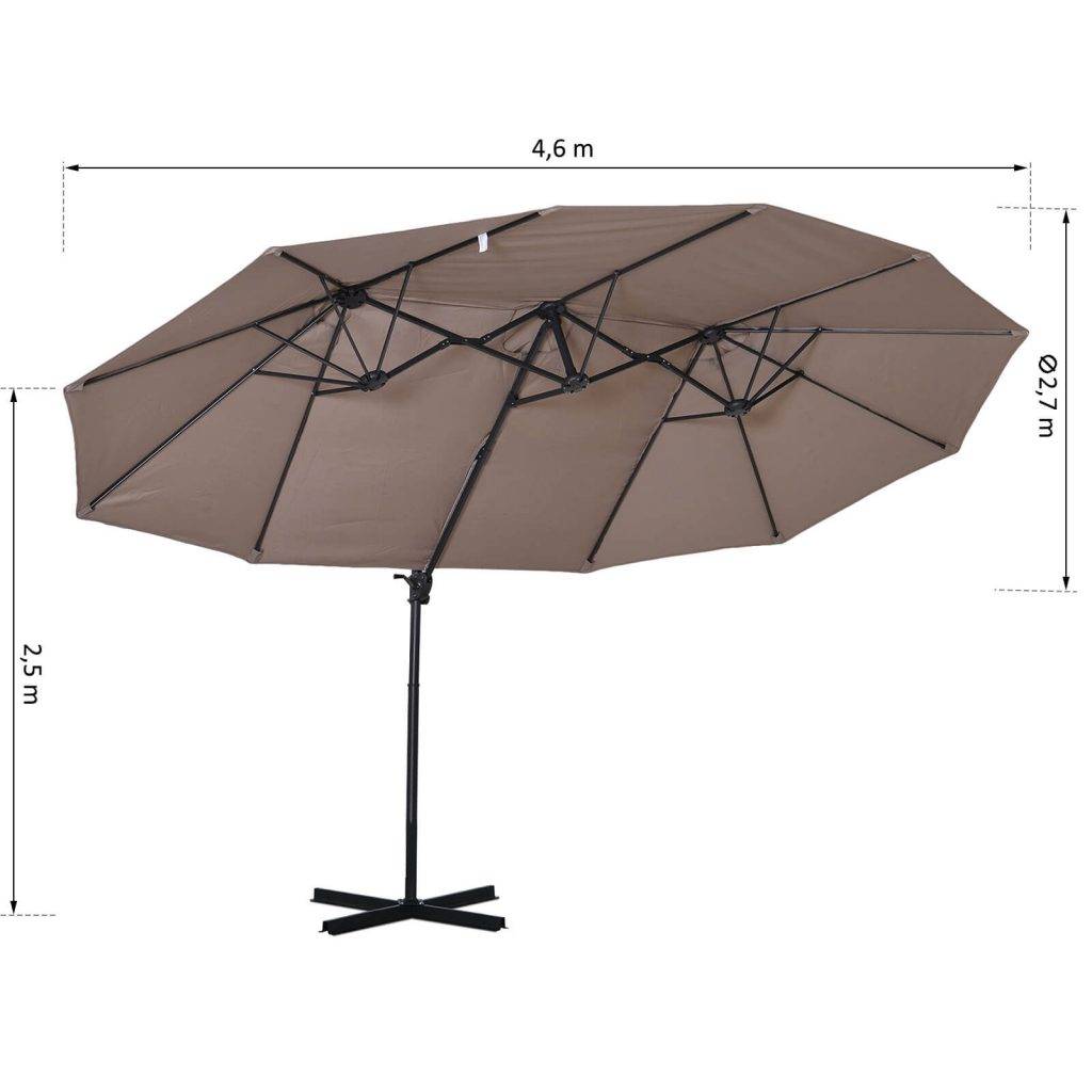 Guarda-Sol grande para jardim - Castanho com dupla manivela 2.70x4.60x2 ...